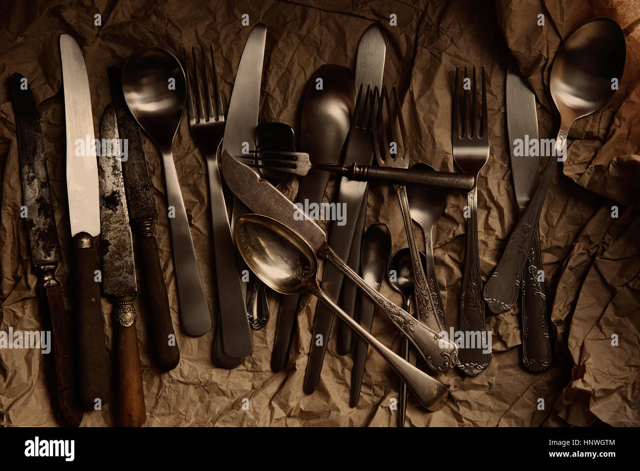 cutlery silverware vintage antiques from second hand market Stock Photo ...