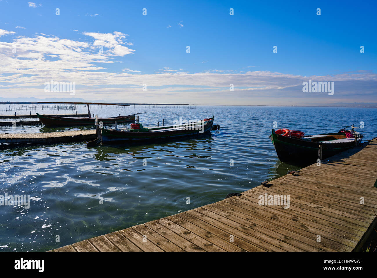 Albufera of Valencia boats in the lake in Spain Stock Photo - Alamy