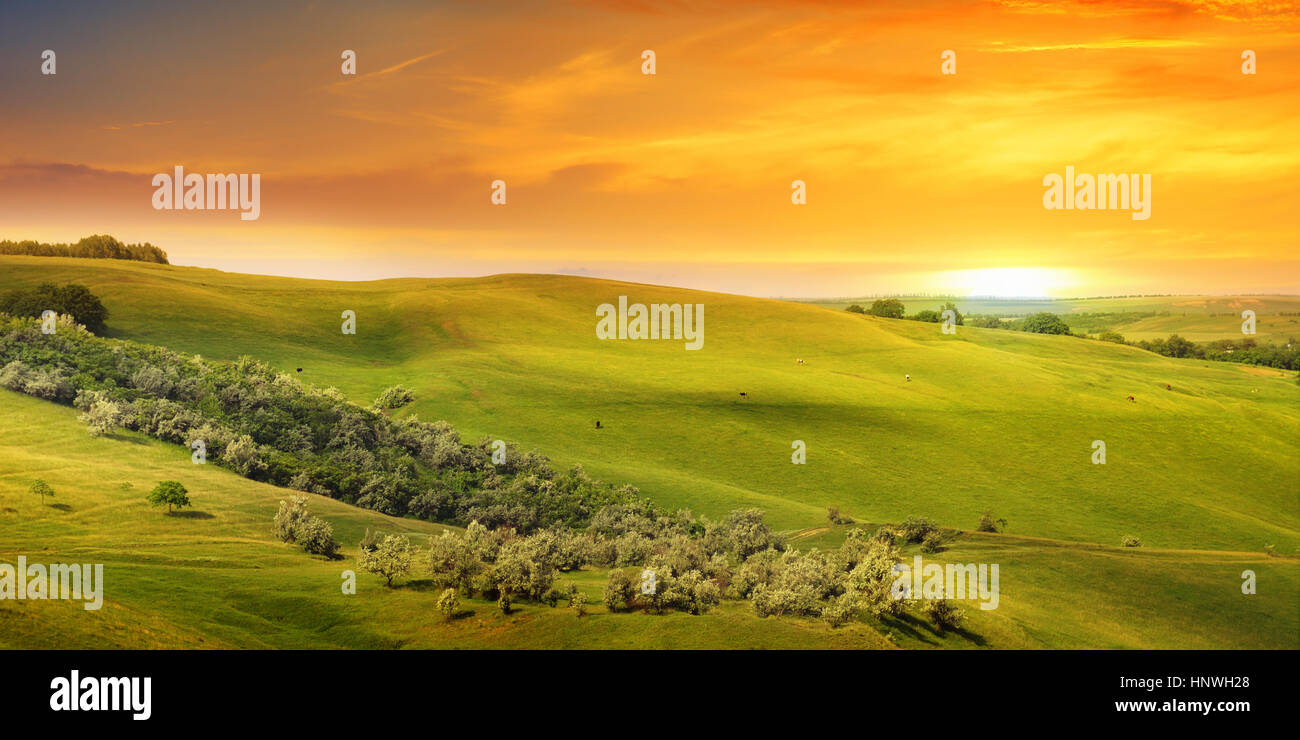 scenic fields, hills and sunrise Stock Photo - Alamy