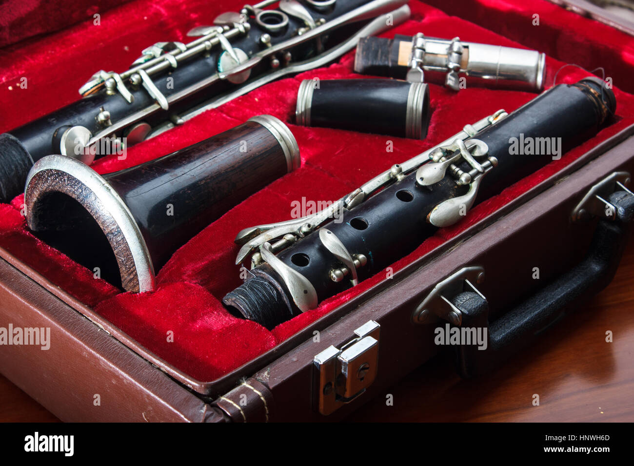 clarinet, wind instrument, disassembled and placed in the case Stock ...