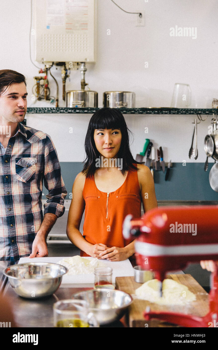 Students at pasta making class Stock Photo - Alamy