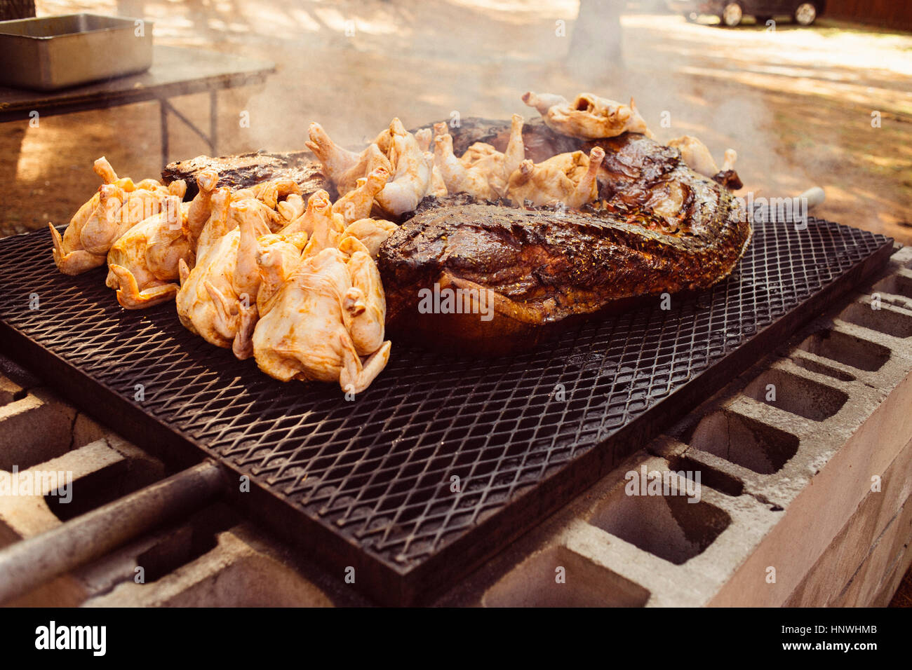 Selection of meats on barbecue grill, close-up Stock Photo - Alamy
