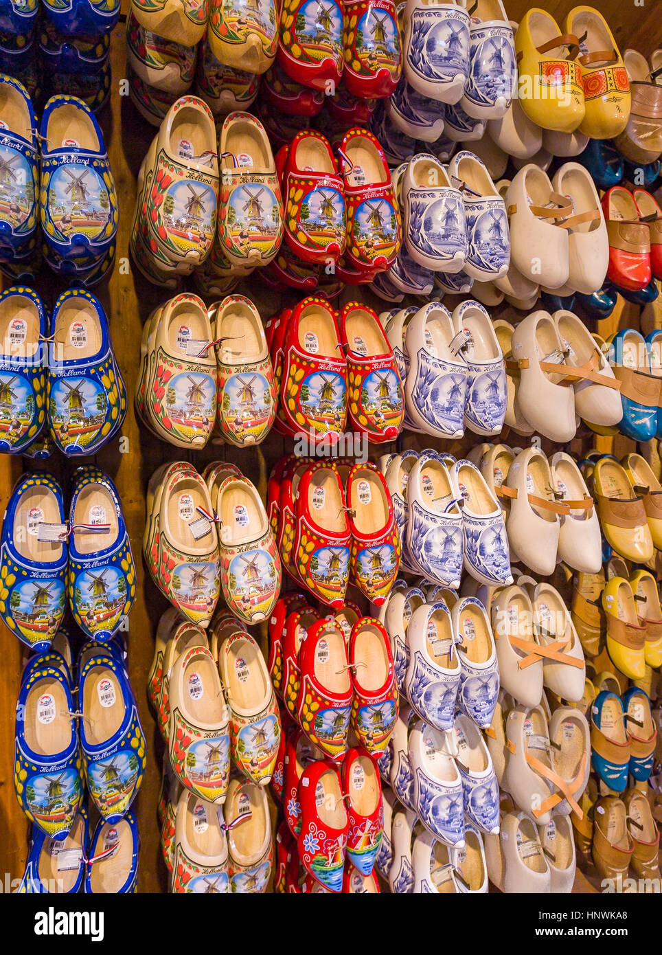 ZAANSE SCHANS, NETHERLANDS - Wooden shoes for sale at shop for tourists ...