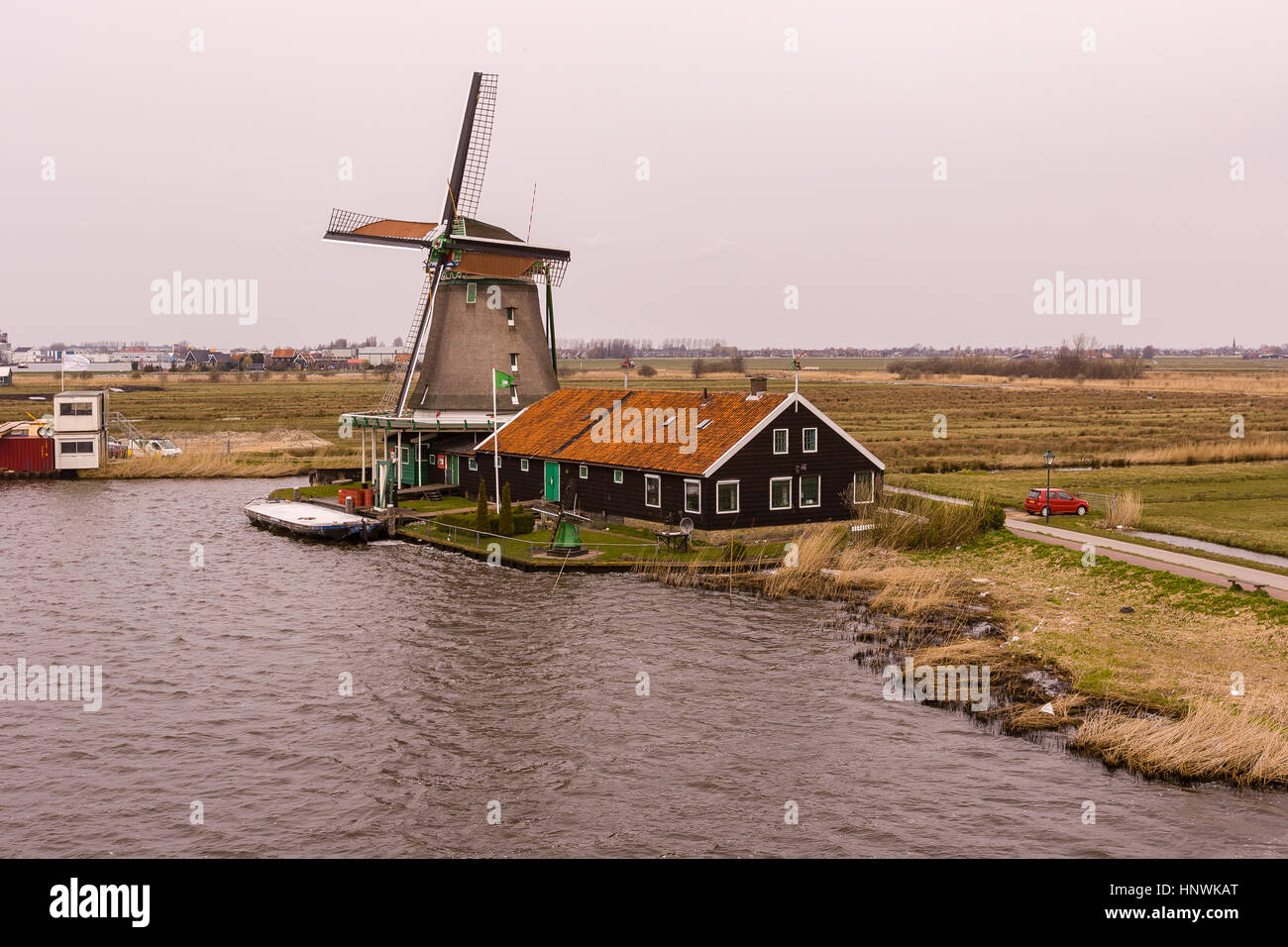 ZAANSE SCHANS, NETHERLANDS - Windmill, at Zaanse Schans museum village ...