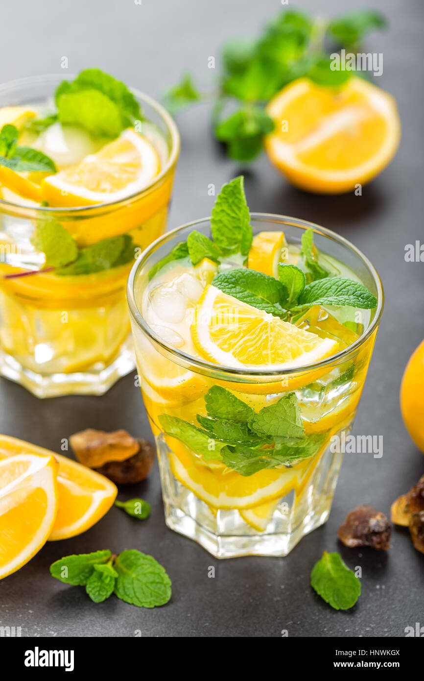 Lemon mojito cocktail with mint, cold refreshing drink or beverage ...