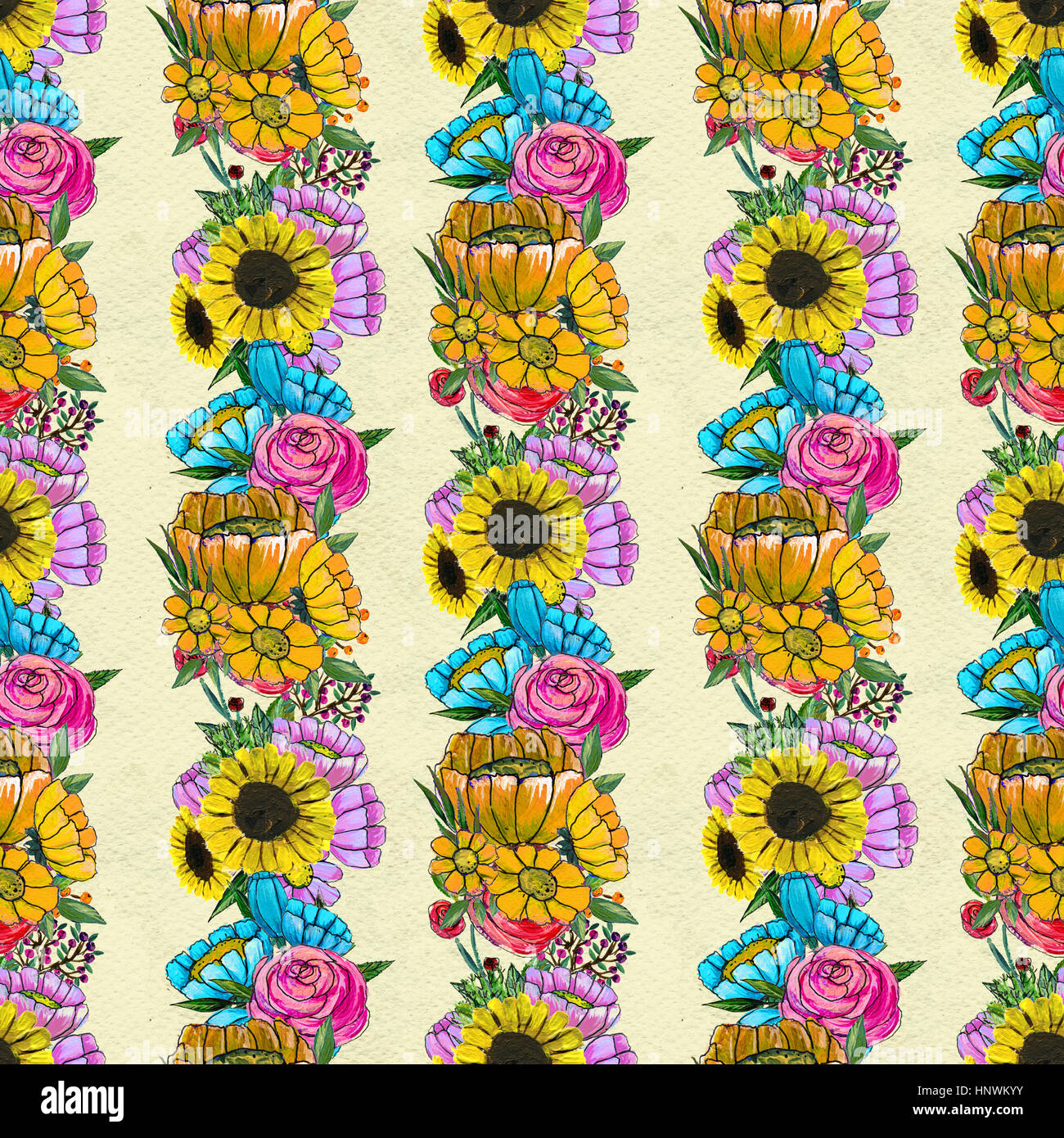Seamless pattern with colorful flowers Stock Photo - Alamy