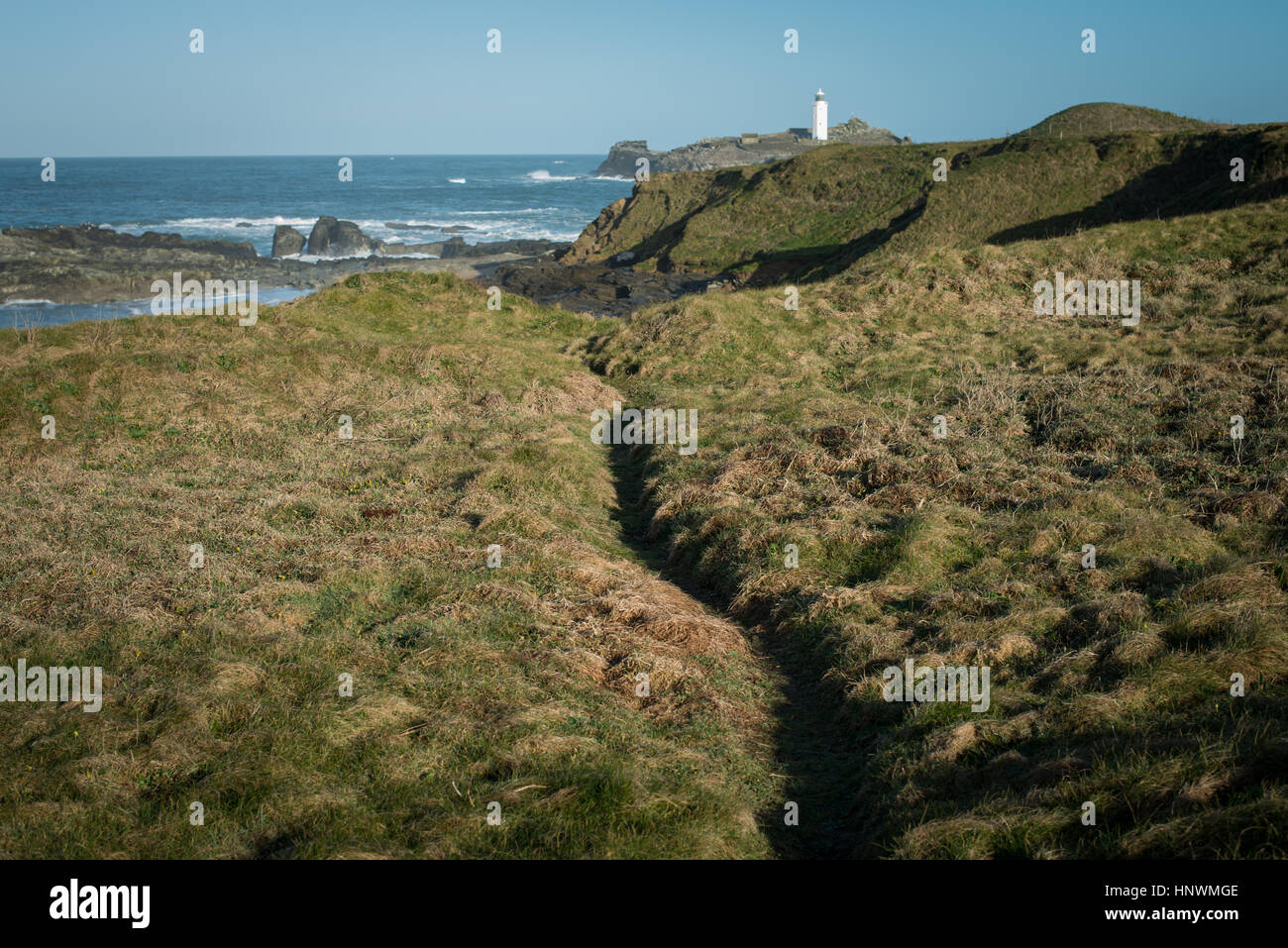 A grass footpath or track which forms part of the South West Coast Path ...