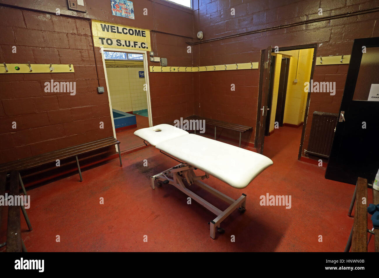 A general view of the away dressing room at Gander Green Lane, home of ...