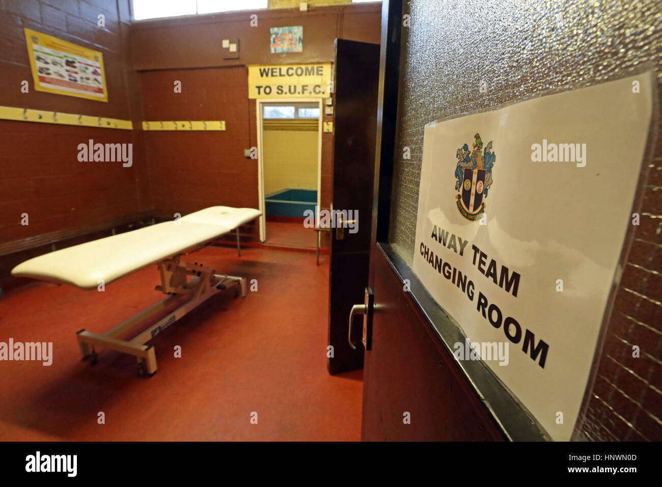 A general view of the away dressing room at Gander Green Lane, home of ...