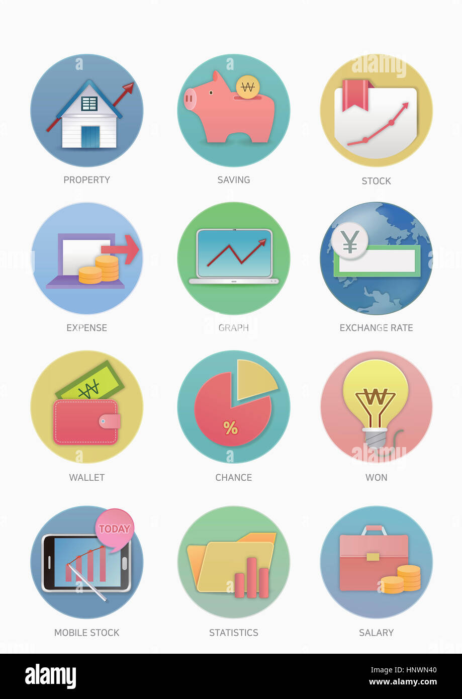 Various icons related to economy Stock Photo - Alamy