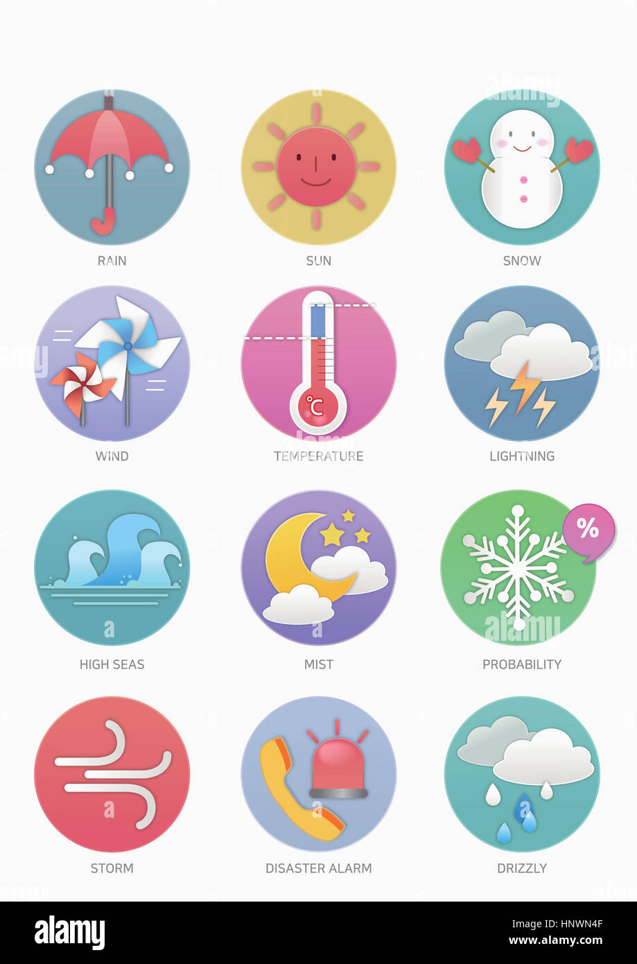 Various icons related to weather Stock Photo - Alamy