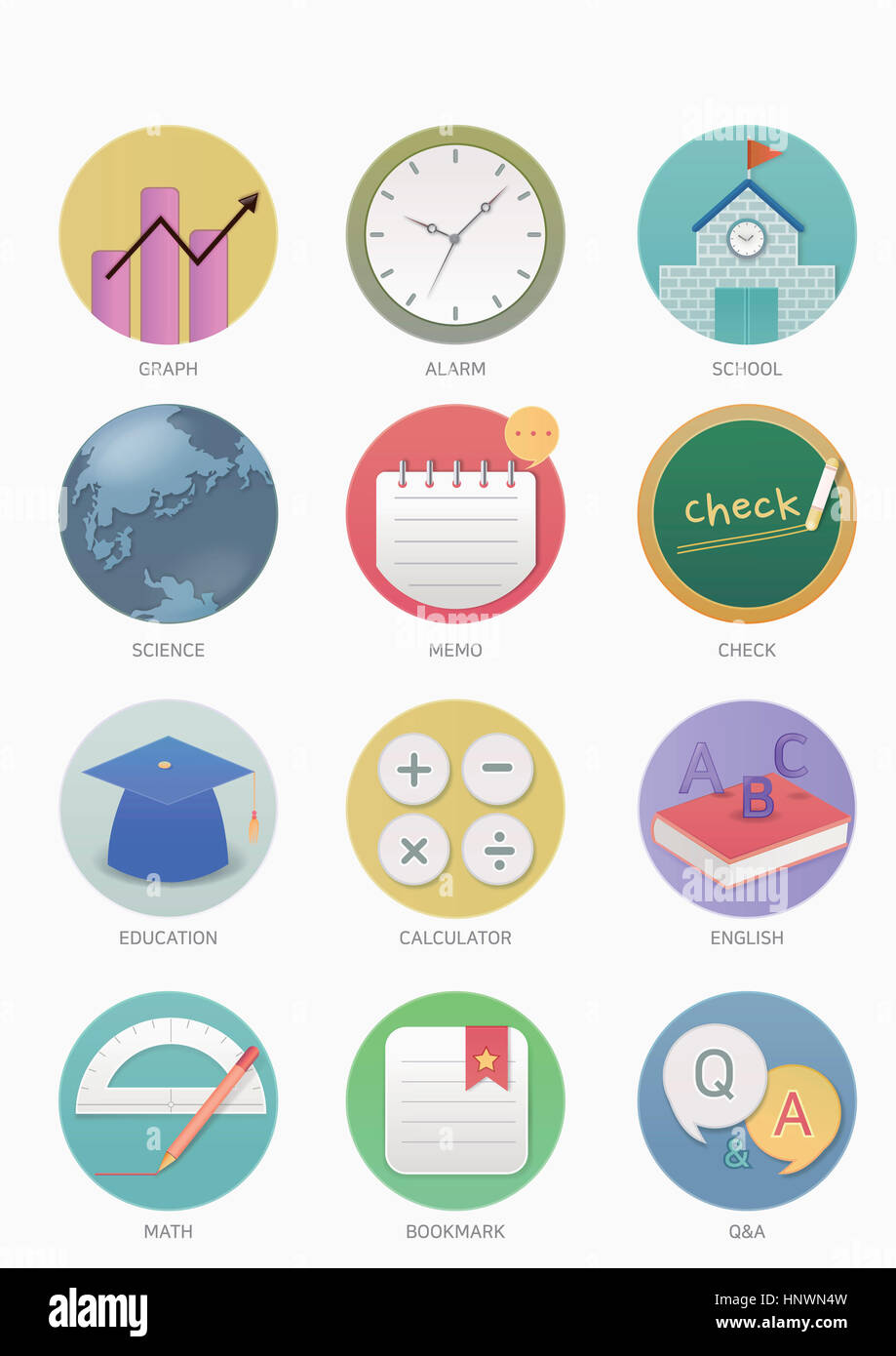 Various icons related to education Stock Photo - Alamy