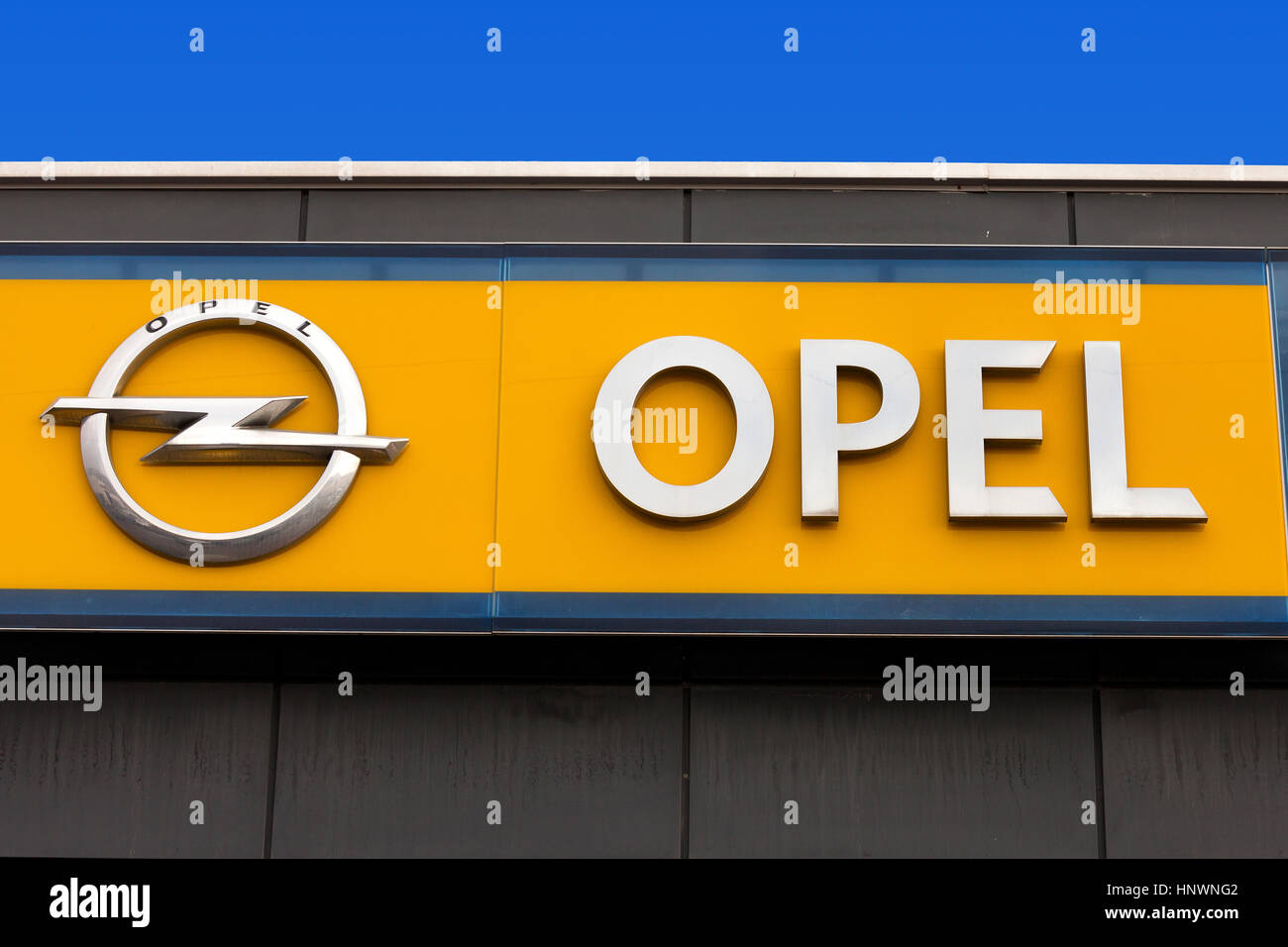 Opel sign at a local dealership. Opel is a German automobile ...
