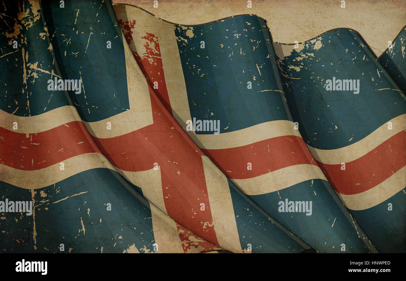 Illustration of an Old, Scratched, Rusty Flag of Iceland printed on old ...