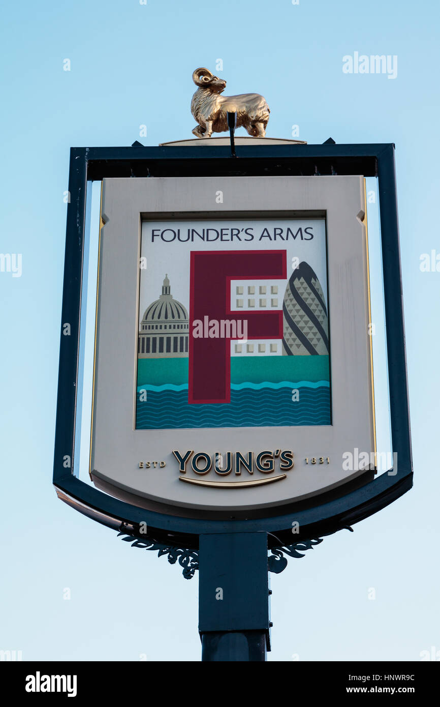 View of the Founder's Arms Pub Sign Stock Photo - Alamy