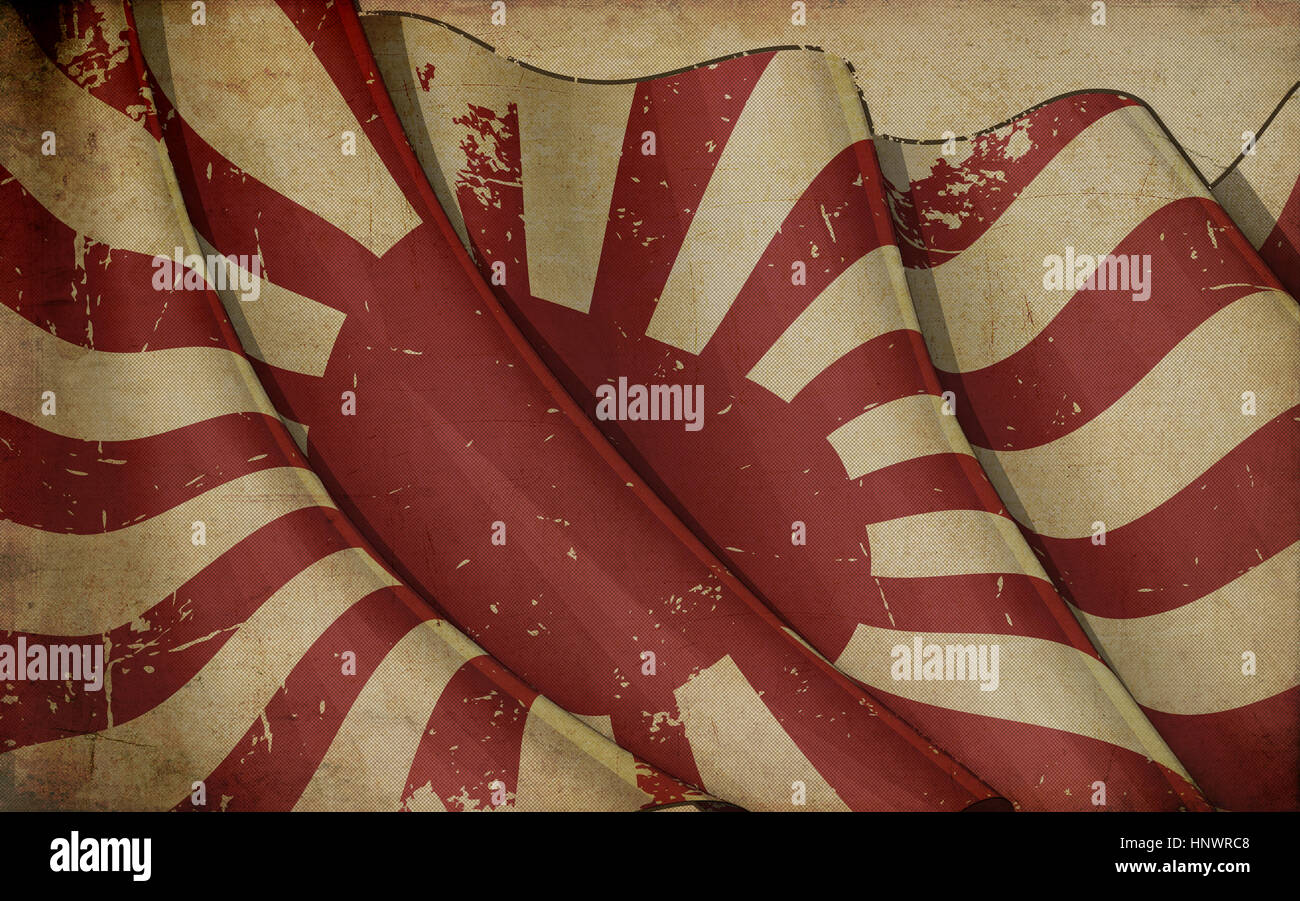 Illustration of a rusty Japan's Navy Flag printed on old paper Stock ...