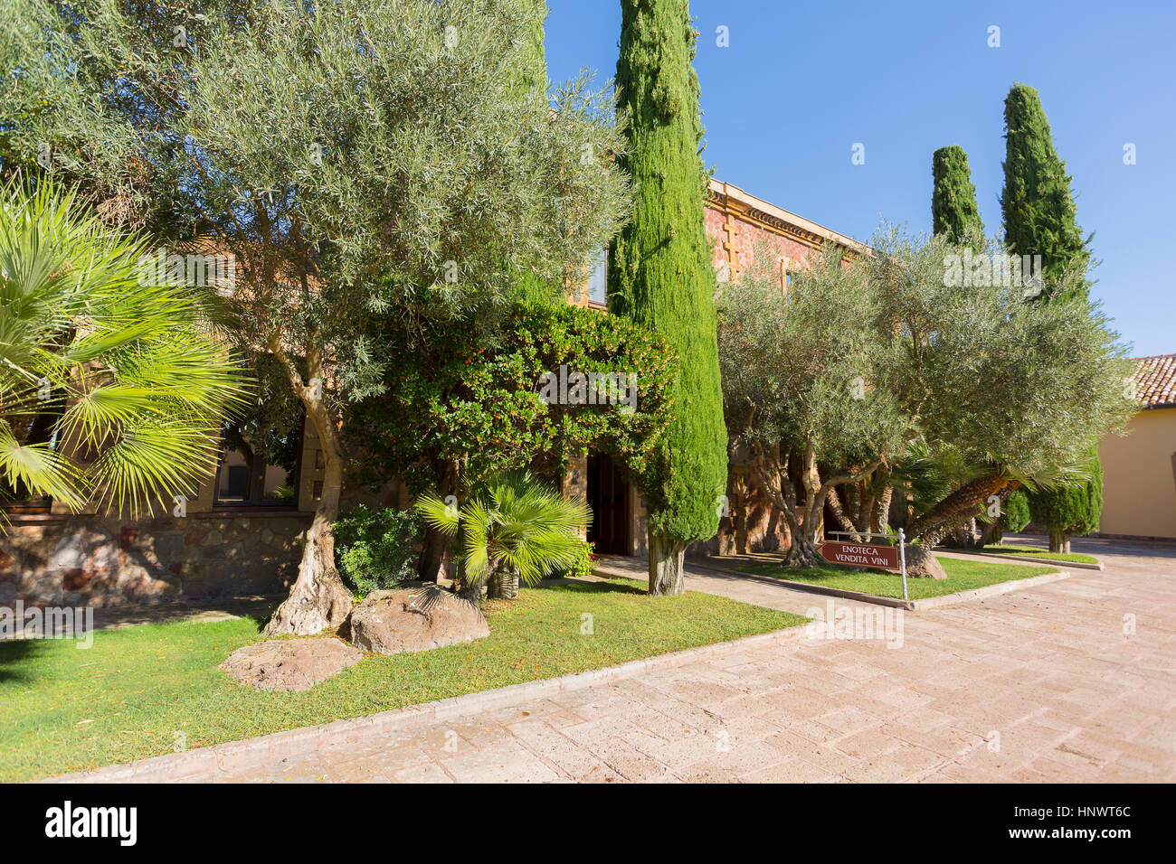 The garden of the historic vinery Sella & Mosca built in 1903 near ...
