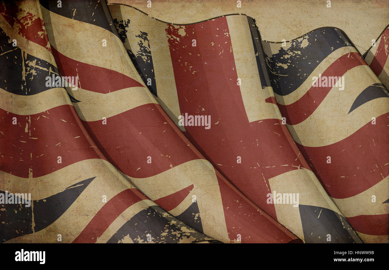 Illustration of a rusty UK flag printed on old paper Stock Photo - Alamy