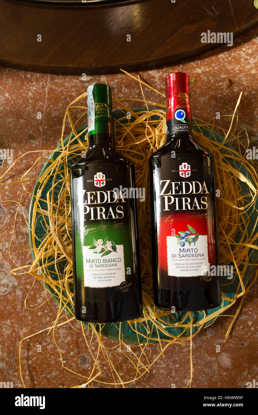 Two bottles of Mirto, a typical sardinian liqueur made from myrtle ...