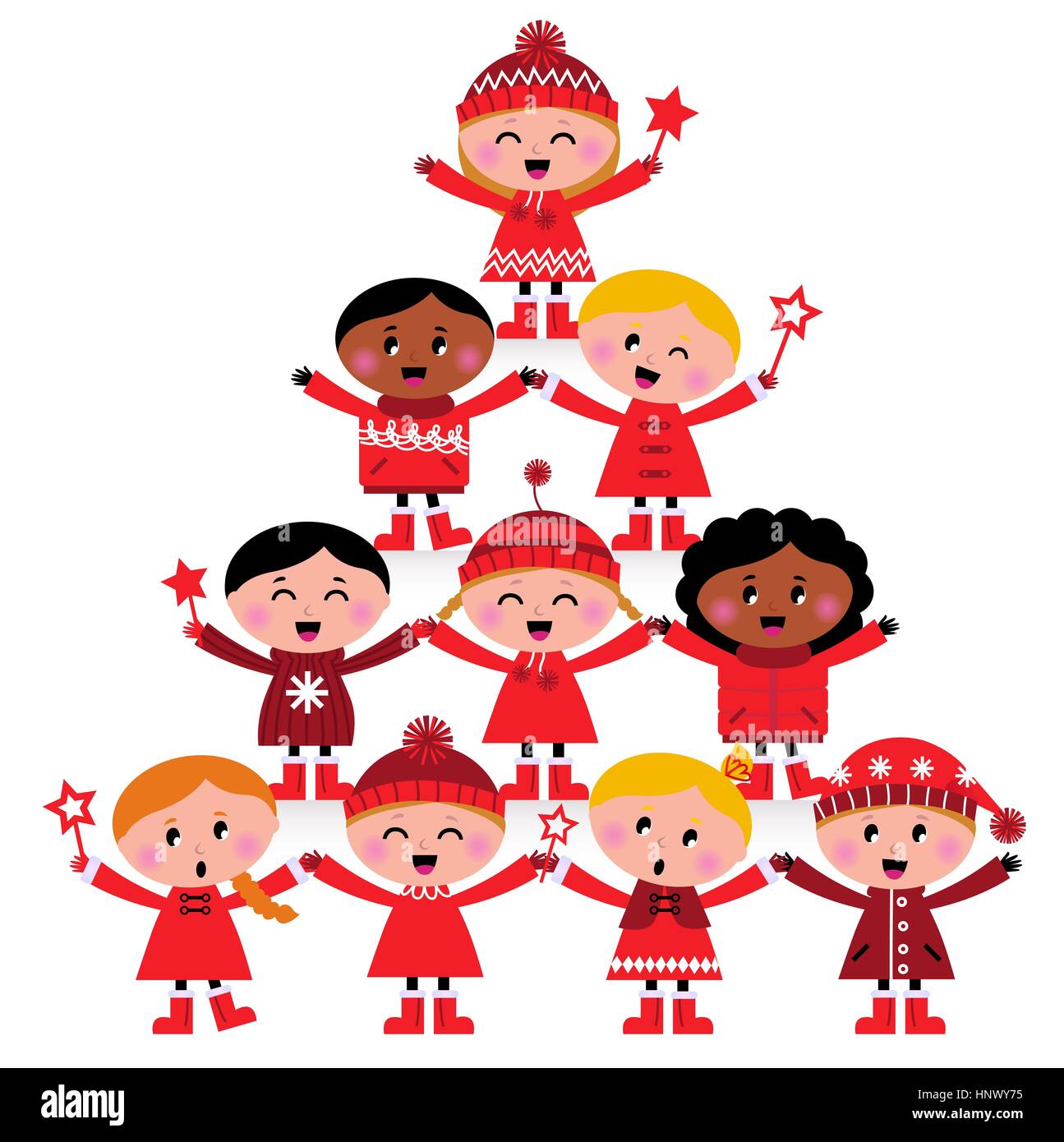 11209045 - happy multicultural kids in red winter costumes. great ...