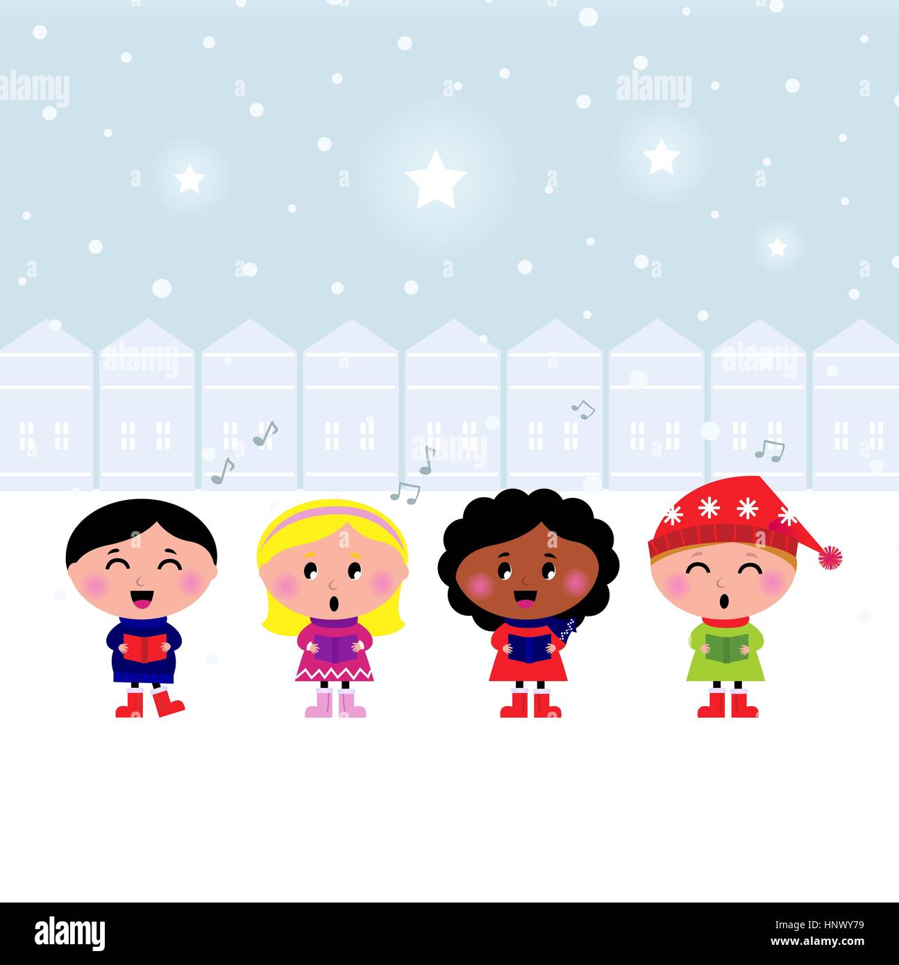 11209048 - winter kids singing silent night.cartoon illustration Stock ...