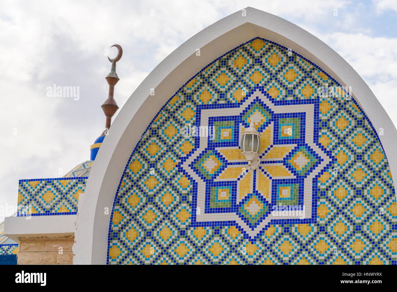 Mosque tiles. Exterior to a small, modern mosque in Al Ain, United Arab ...