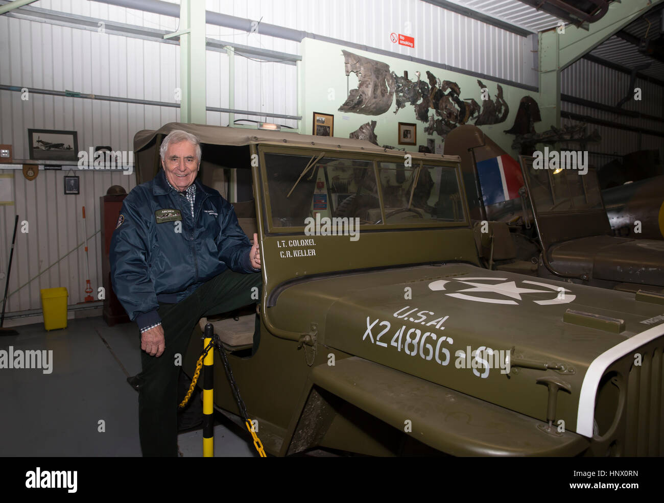 Robin Brooks poses with a Volkswagen convertible at Biggin Hill ...
