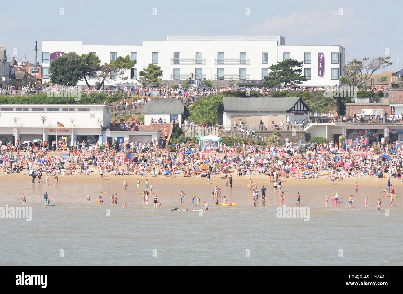 Clacton on Sea , United Kingdom - August 26, 2016: Large crowd on beach ...