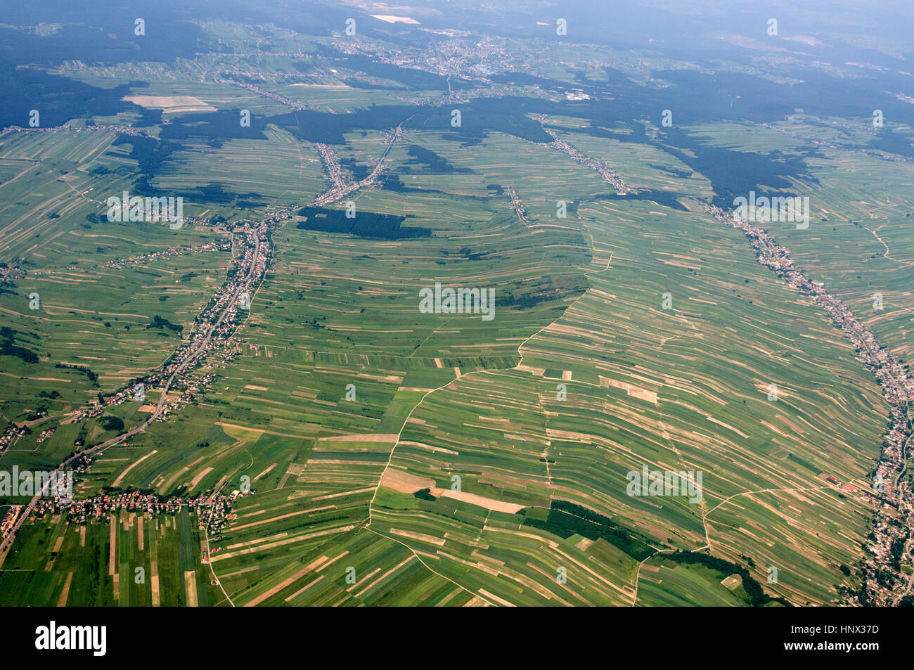 Air view of the Polish countryside between Krakow and Warsaw in Poland ...