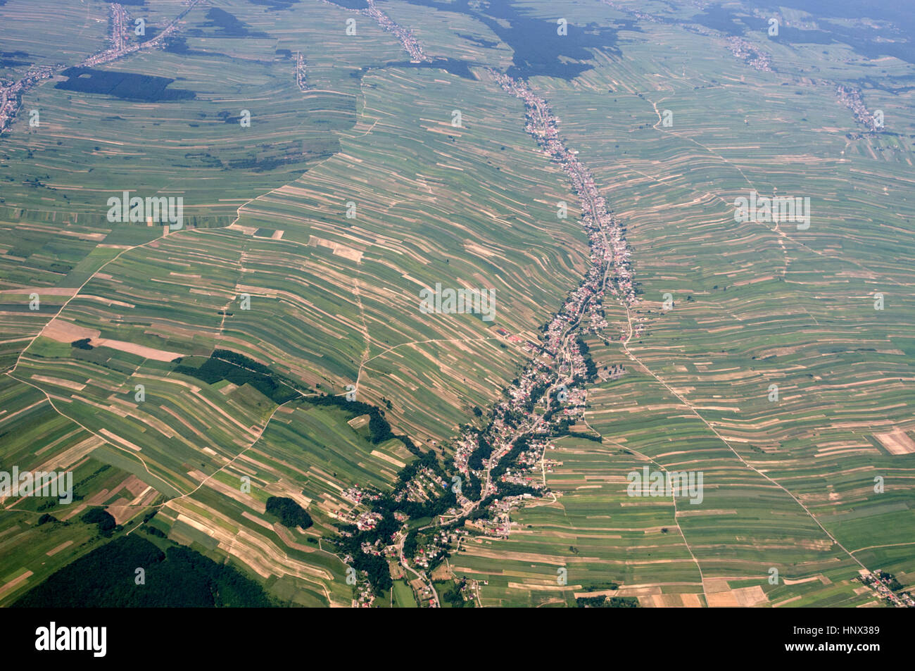 Air view of the Polish countryside between Krakow and Warsaw in Poland ...