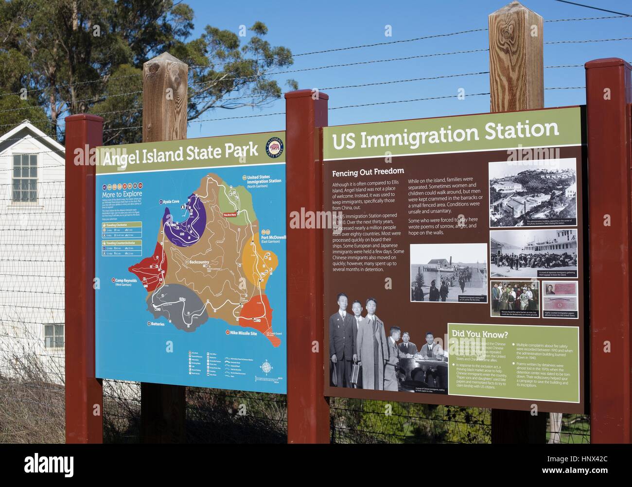 A sign at the entry to the Immigration Station on Angel Island in ...