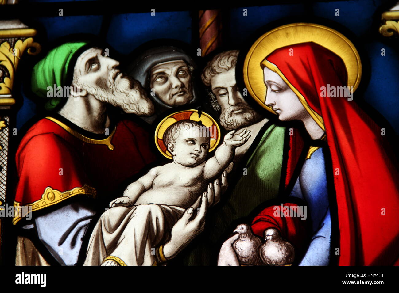 Stained glass window depicting the Presentation of Jesus Christ at the ...