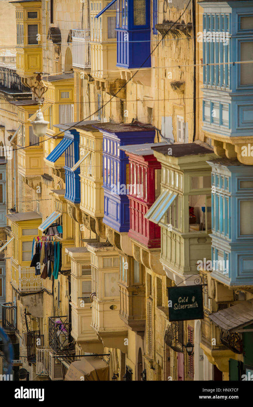 Traditional balconies, Valletta, Malta Stock Photo - Alamy