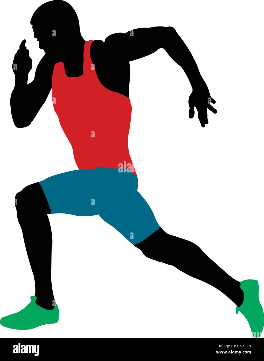 muscular sprinter athlete runner sprinting colored silhouette Stock ...