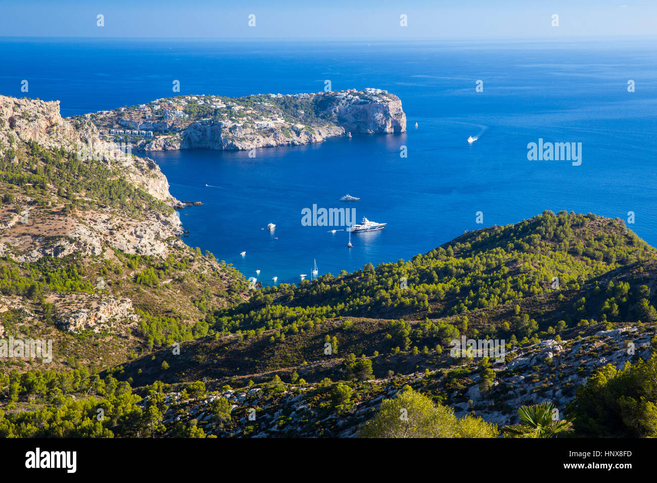 Elevated view of landscape and coast, Andratx, Majorca, Spain Stock ...
