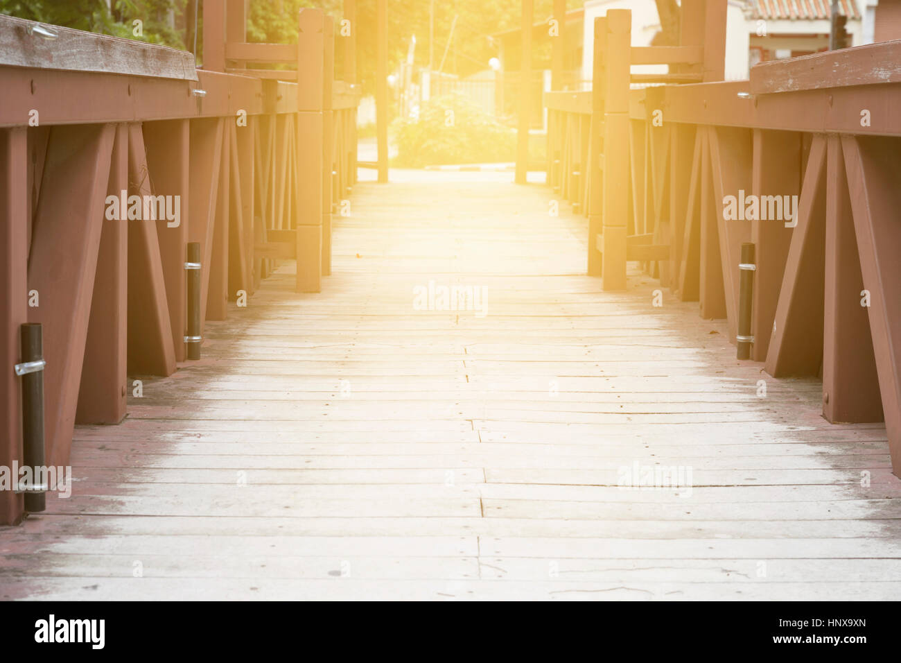 old wooden footbridge pedestrian walkway Stock Photo - Alamy