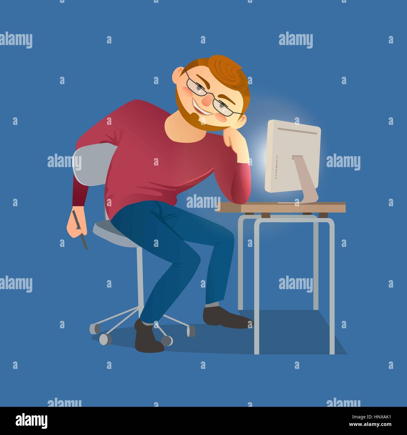 Happy designer man desk Stock Vector Images - Alamy