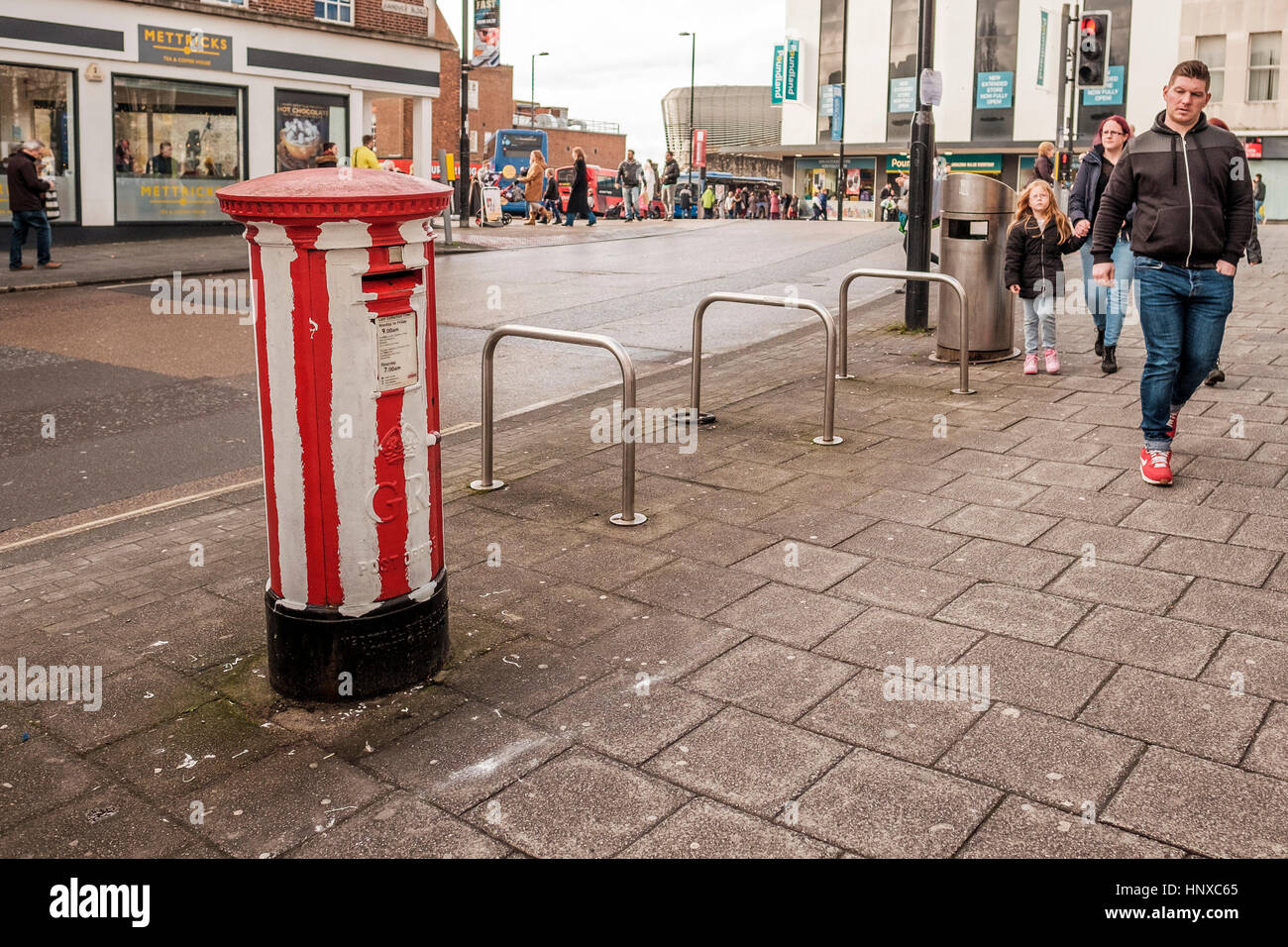 Southampton F.C. supporters paint white stripes on a Post Box after ...