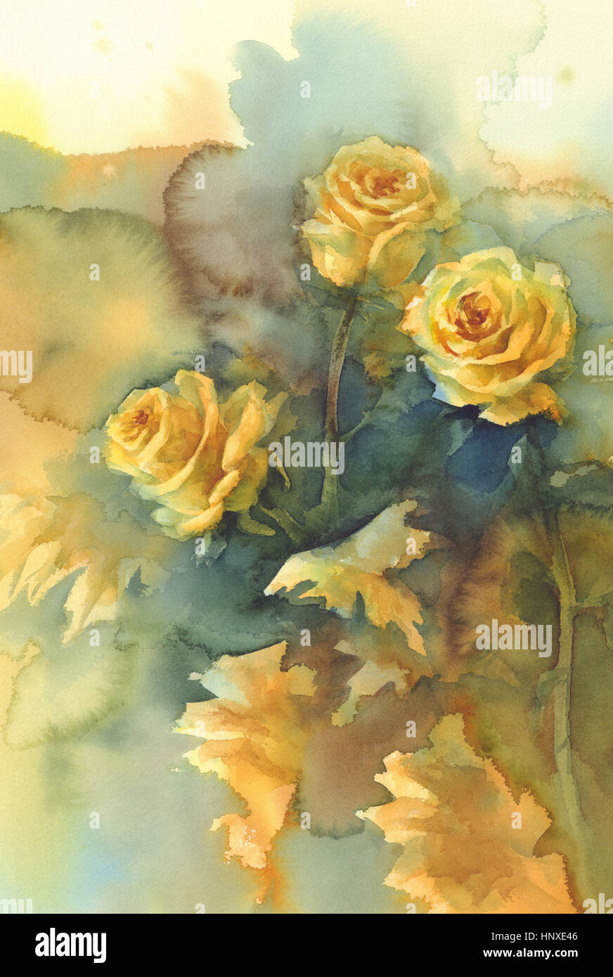 Yellow roses still-life watercolor Stock Photo - Alamy