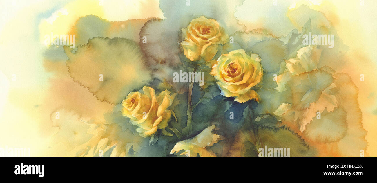 Yellow roses still-life watercolor Stock Photo - Alamy