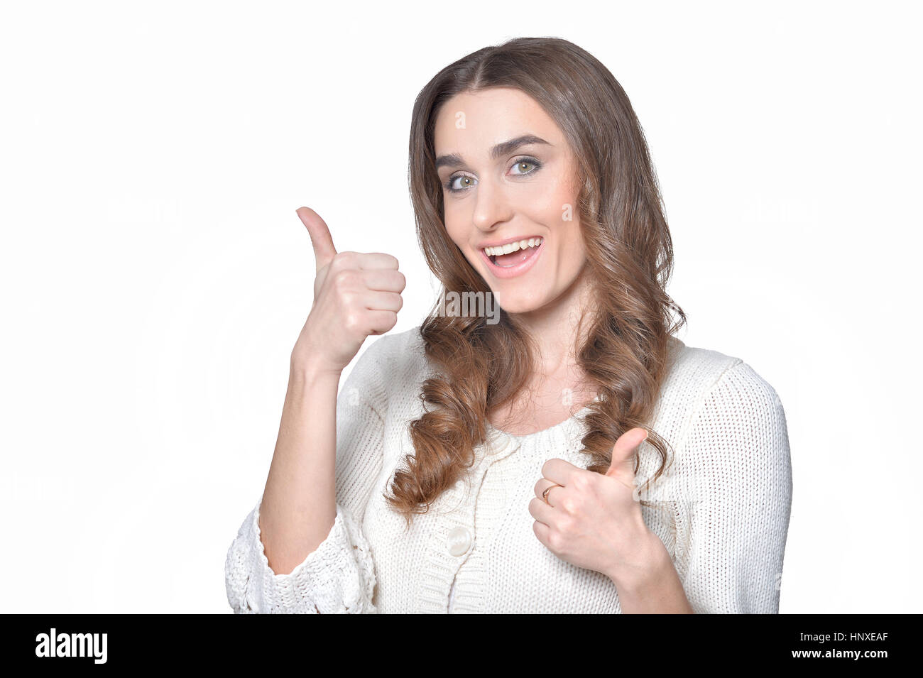 woman showing thumbs up Stock Photo - Alamy