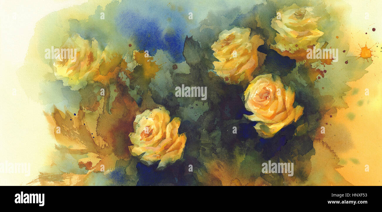 Yellow roses still-life watercolor Stock Photo - Alamy