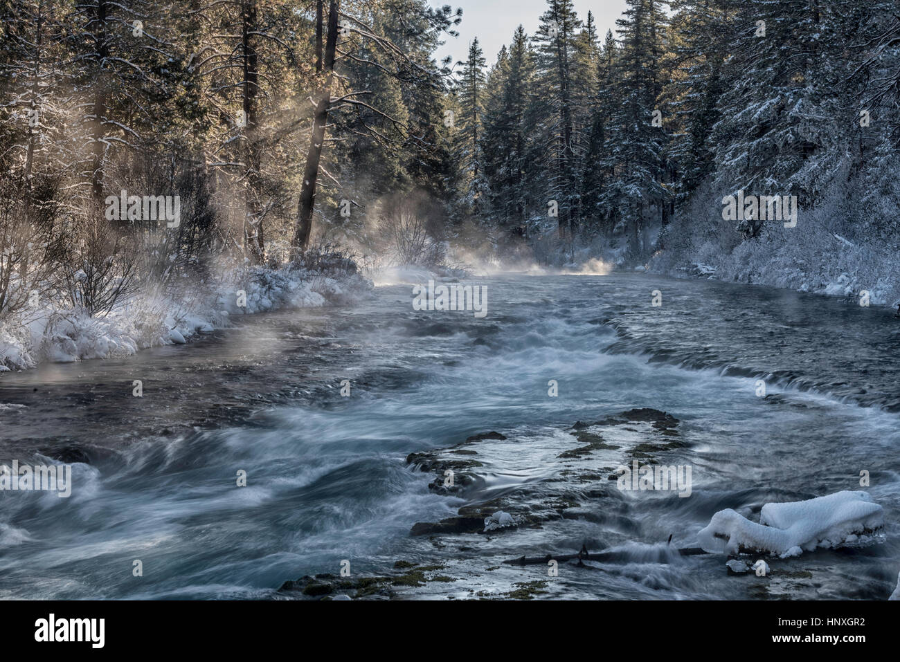 Winter River Landscape in Oregon Stock Photo - Alamy