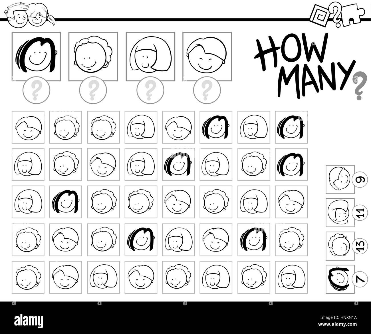 Black and White Cartoon Illustration of Educational Counting Activity ...