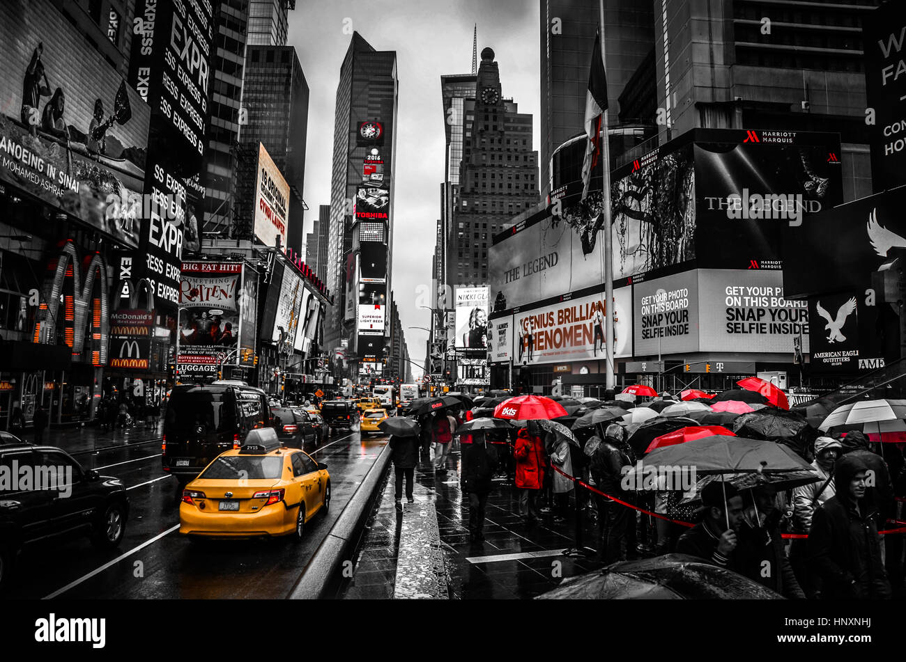 Times Square, New York City, In The Rain Stock Photo - Alamy