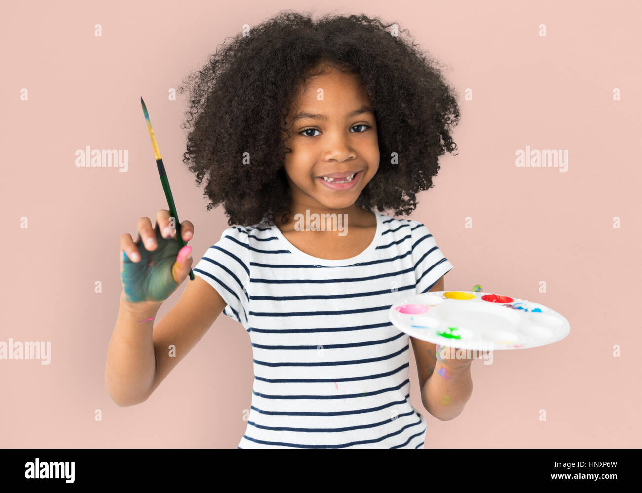 Little Girl Hands Hold Colors Plate Paint Stock Photo - Alamy