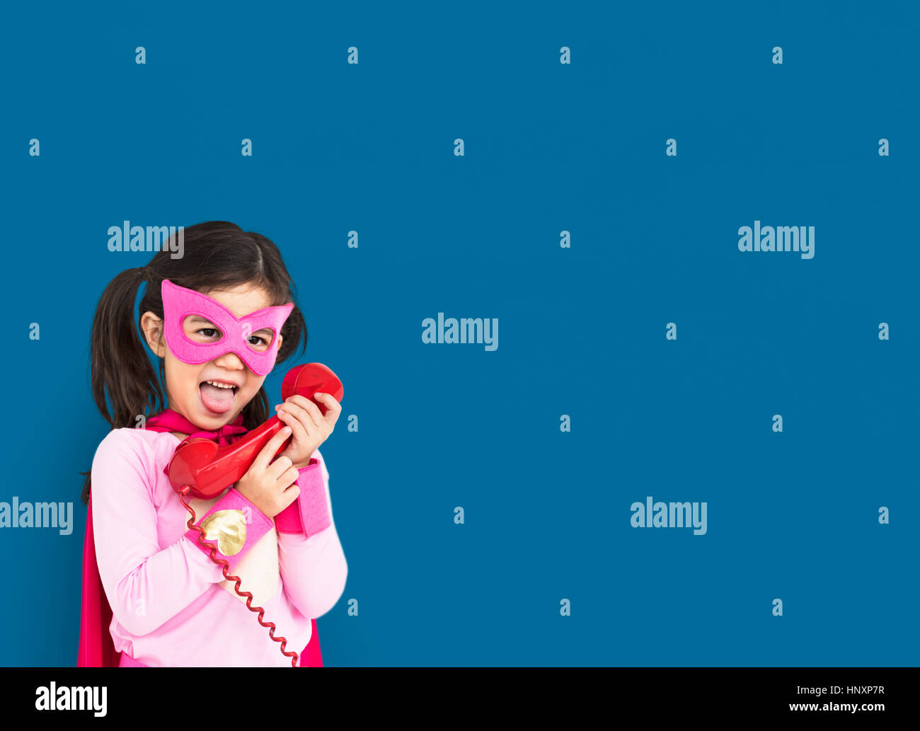 Superhero Girl Smiling Happiness Telephone Communication Portrait Stock ...