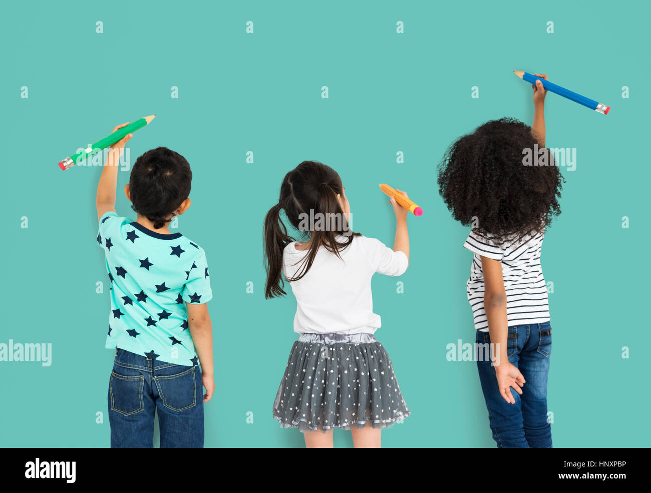 Little Children Drawing Together Creative Stock Photo - Alamy