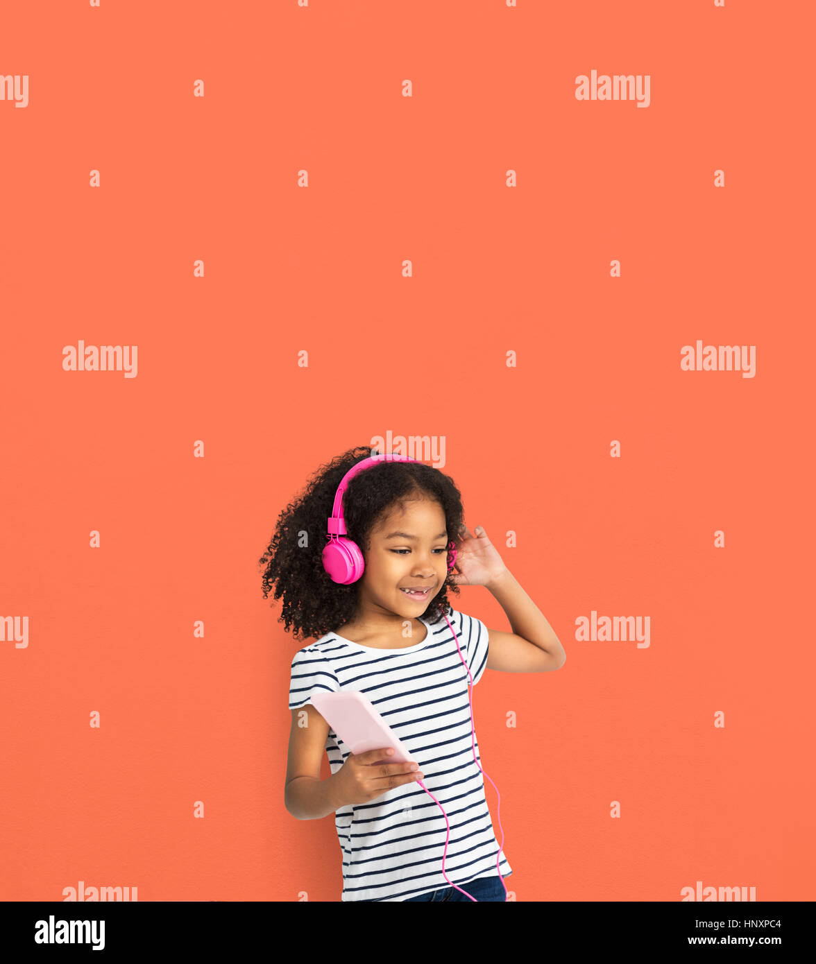Little Girl Listen Music Happy Smile Studio Stock Photo - Alamy