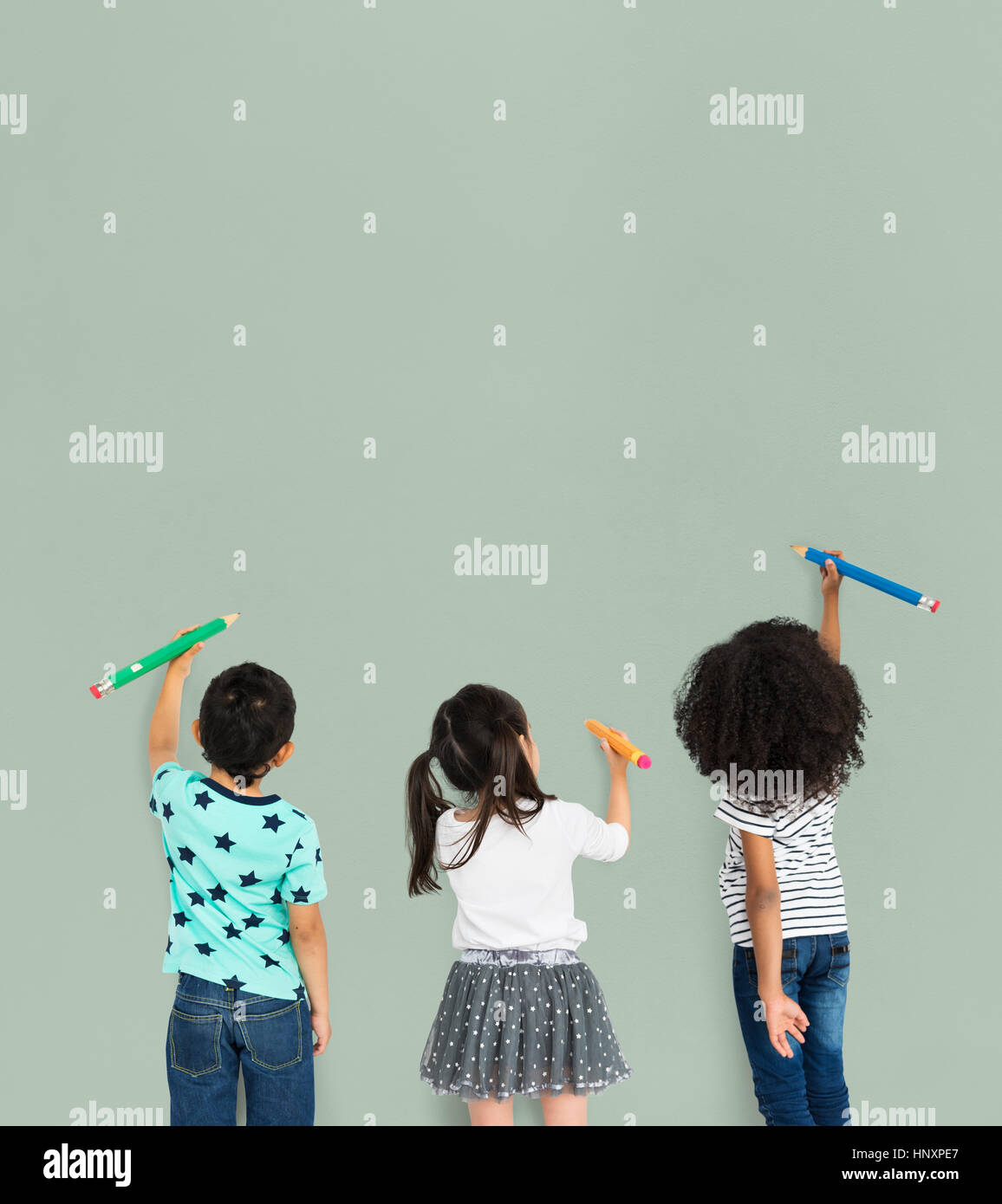 Little Children Drawing Together Creative Stock Photo - Alamy